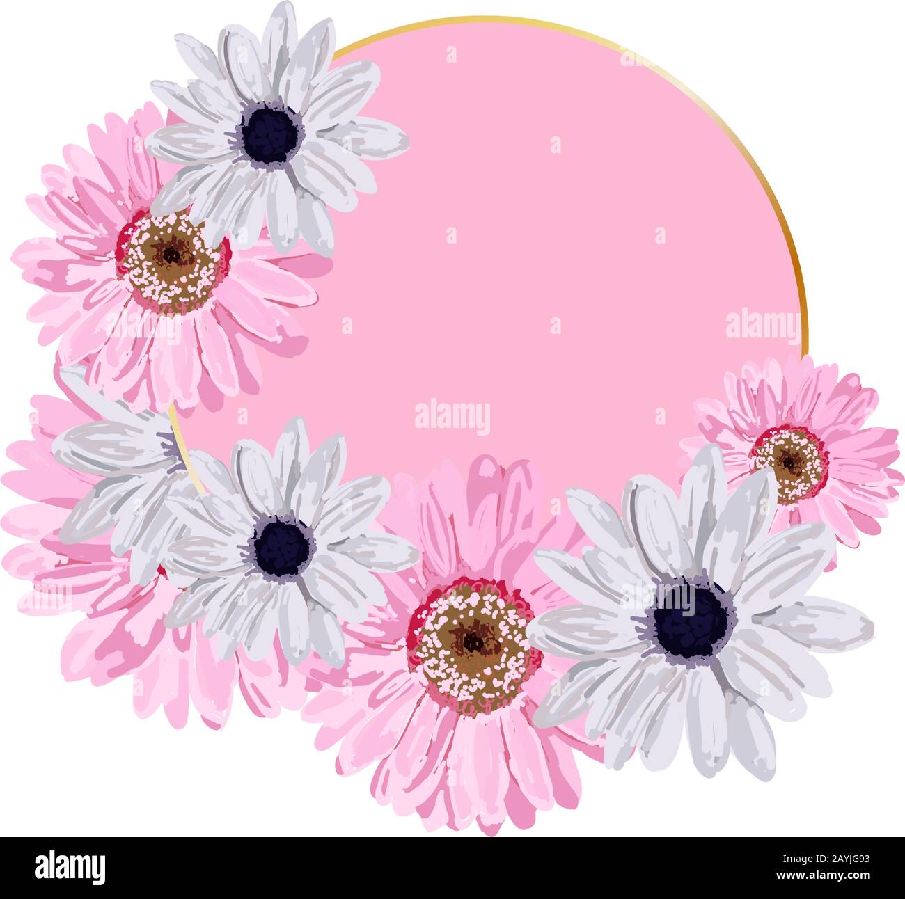 Vector round background for lettering. Pink pattern with flowers ...