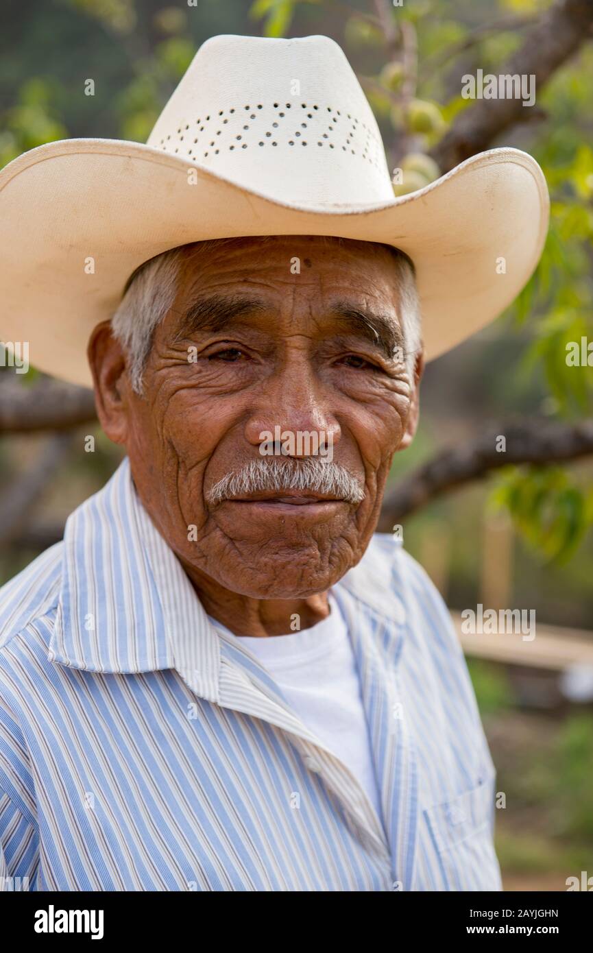 Portrait of a Mexican man (elder) in the Mixtec village of San Juan ...