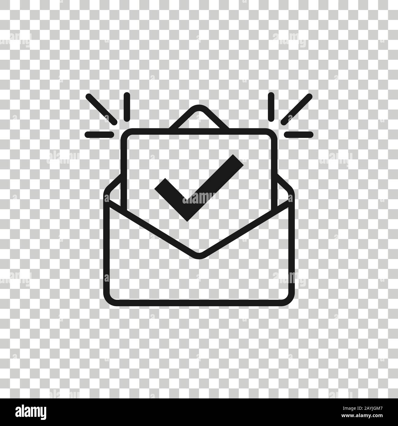 Envelope with confirmed document icon in flat style. Verify vector ...