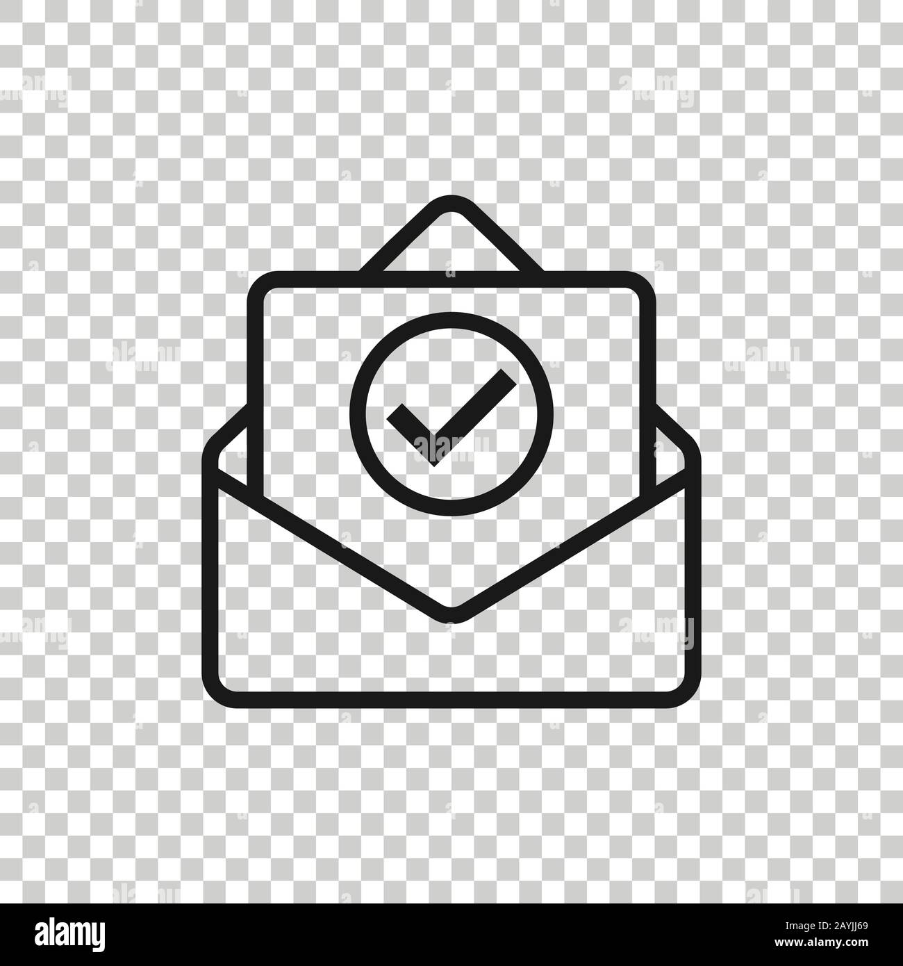 Envelope with confirmed document icon in flat style. Verify vector ...
