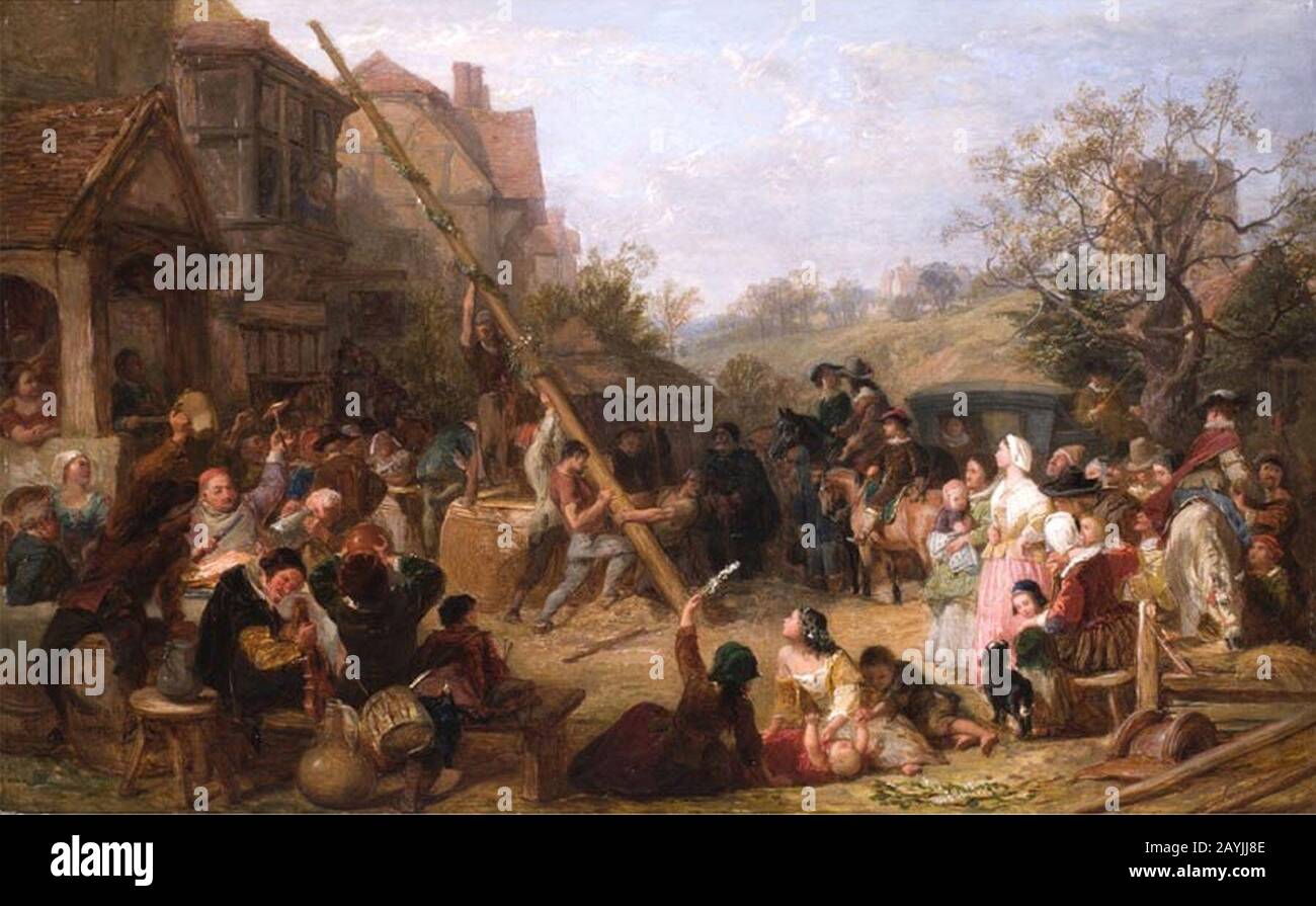 Frederick Goodall Raising the Maypole Stock Photo - Alamy