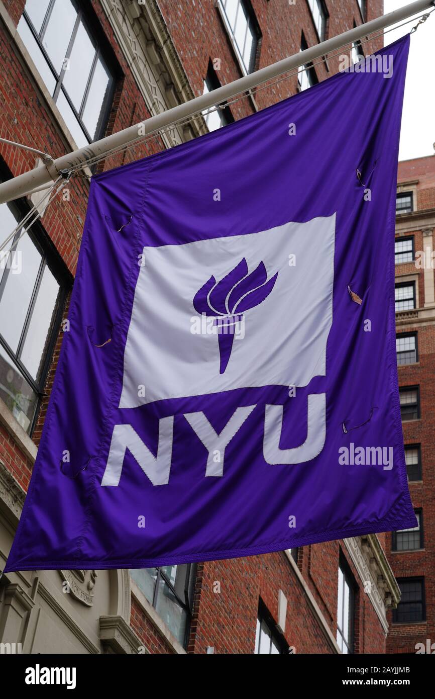 NEW YORK CITY, NY -1 FEB 2020- View of a purple school flag on the ...