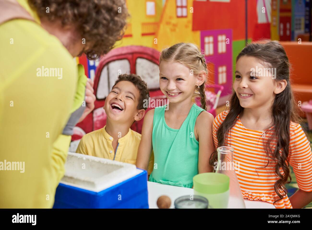 Chemical experiment on kids Birthday party Stock Photo - Alamy