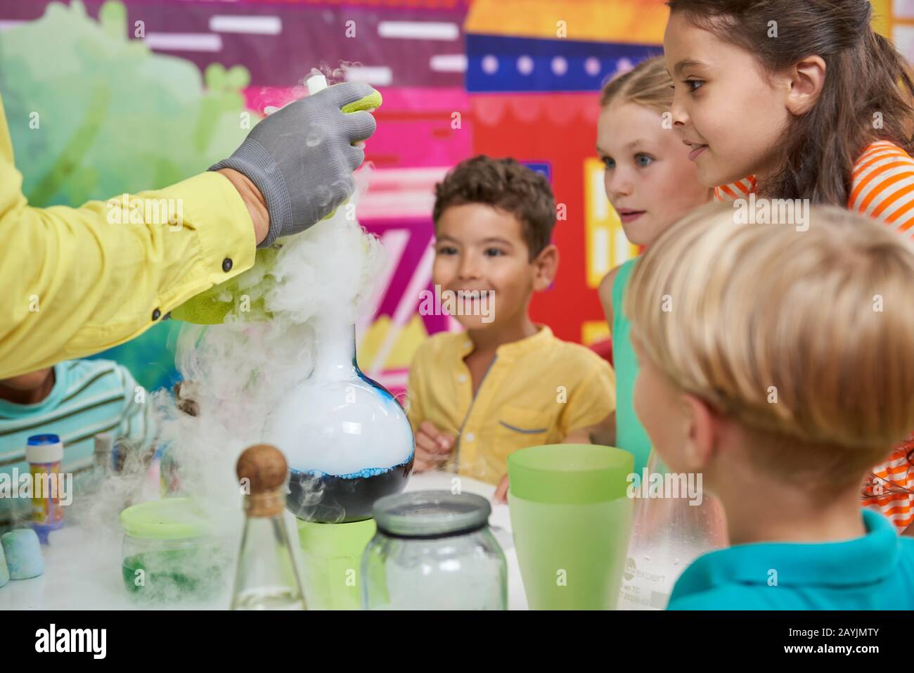 Liquid nitrogen show for kids Stock Photo - Alamy