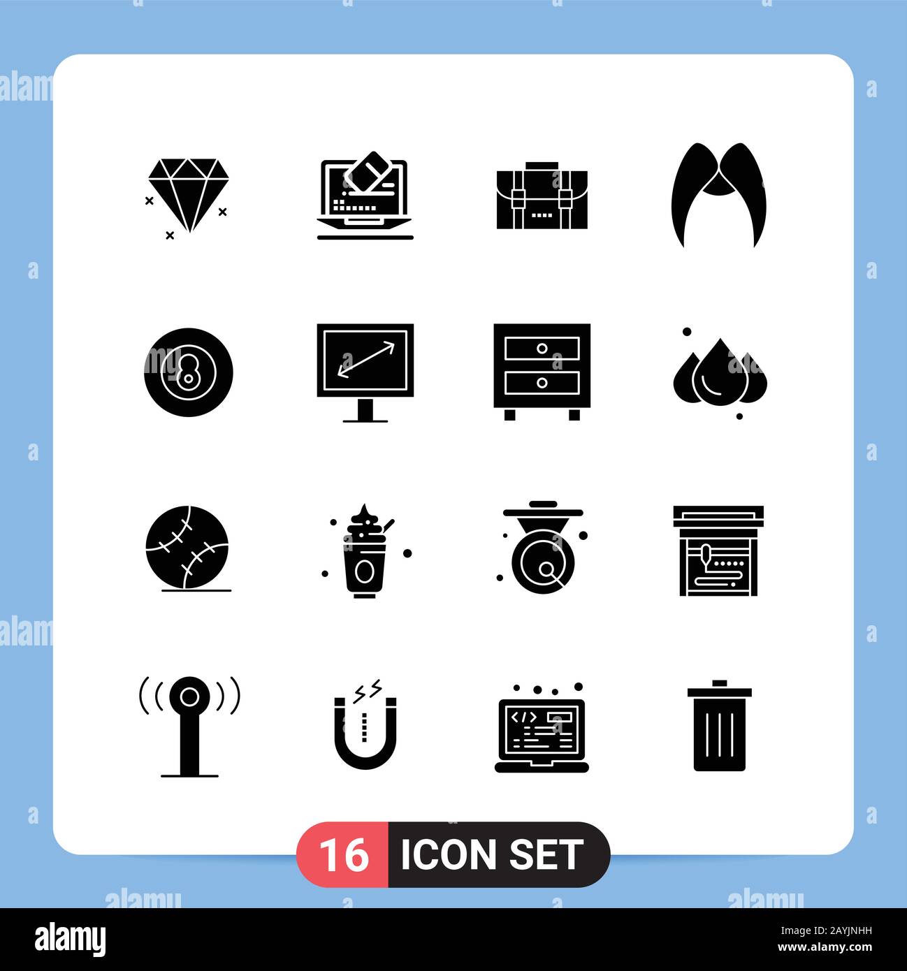 16 Solid Black Icon Pack Glyph Symbols for Mobile Apps isolated on ...