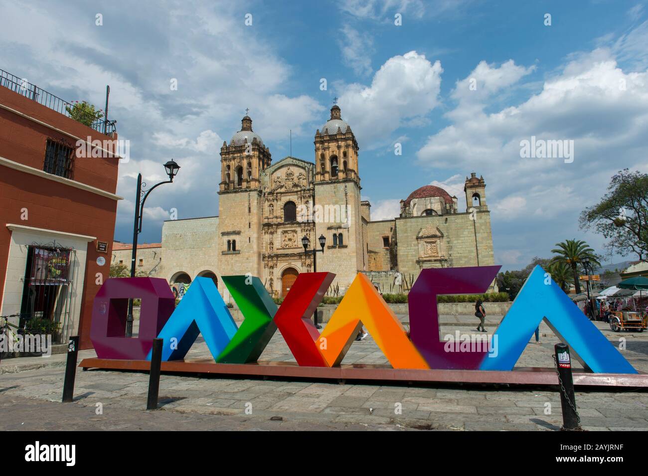 Plaza Santo Domingo with colorful letters OAXACA and the Church of ...