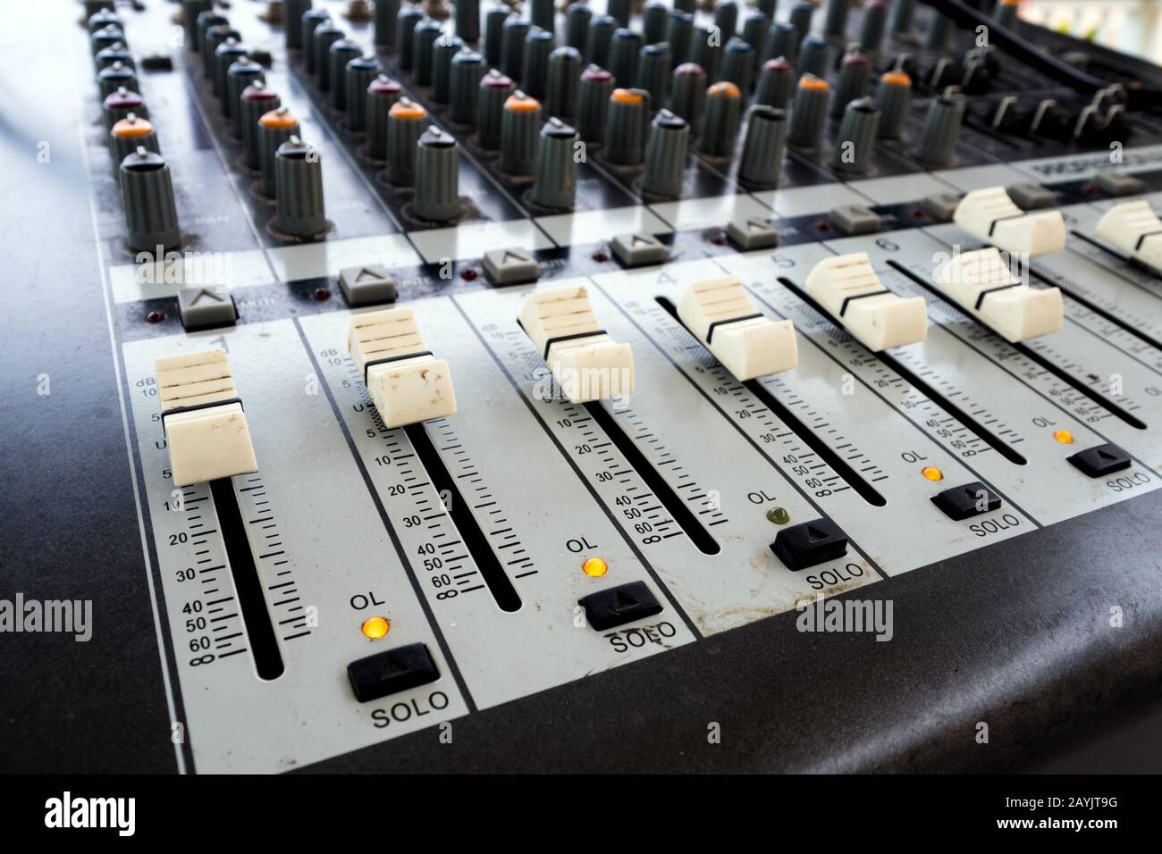 Rust and stain on multi-button slide and rotary switch on the old ...