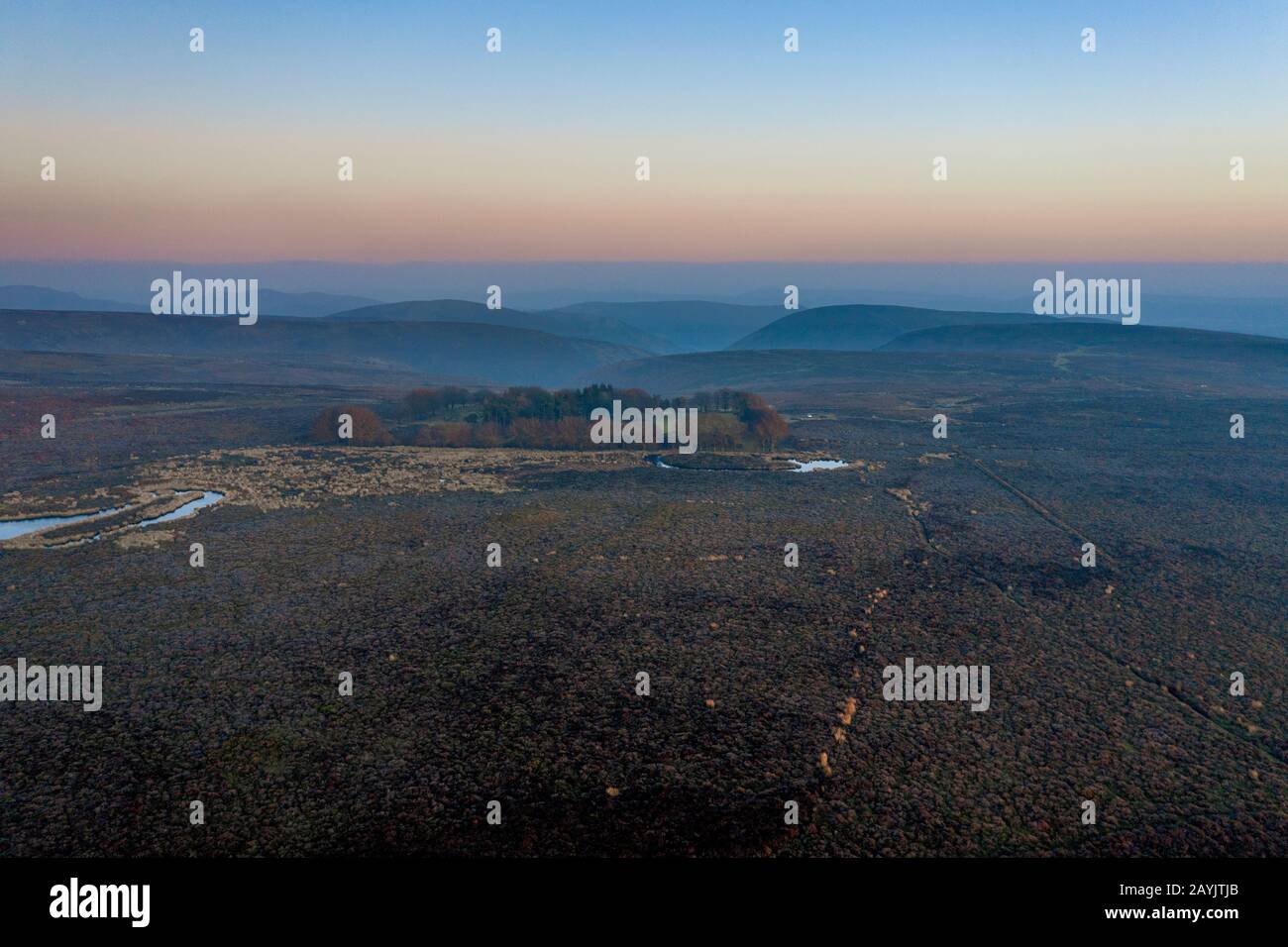 Pole Cottage in hazy sunset light at Long Mynd in Shropshire, United ...