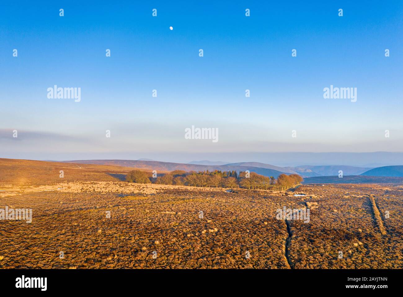 Long Mynd and Pole Cottage in Shropshire at sunset - drone point of ...