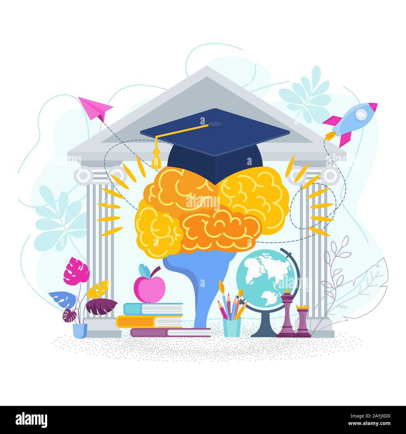 University hat on the brain. The metaphor of learning Stock Vector ...