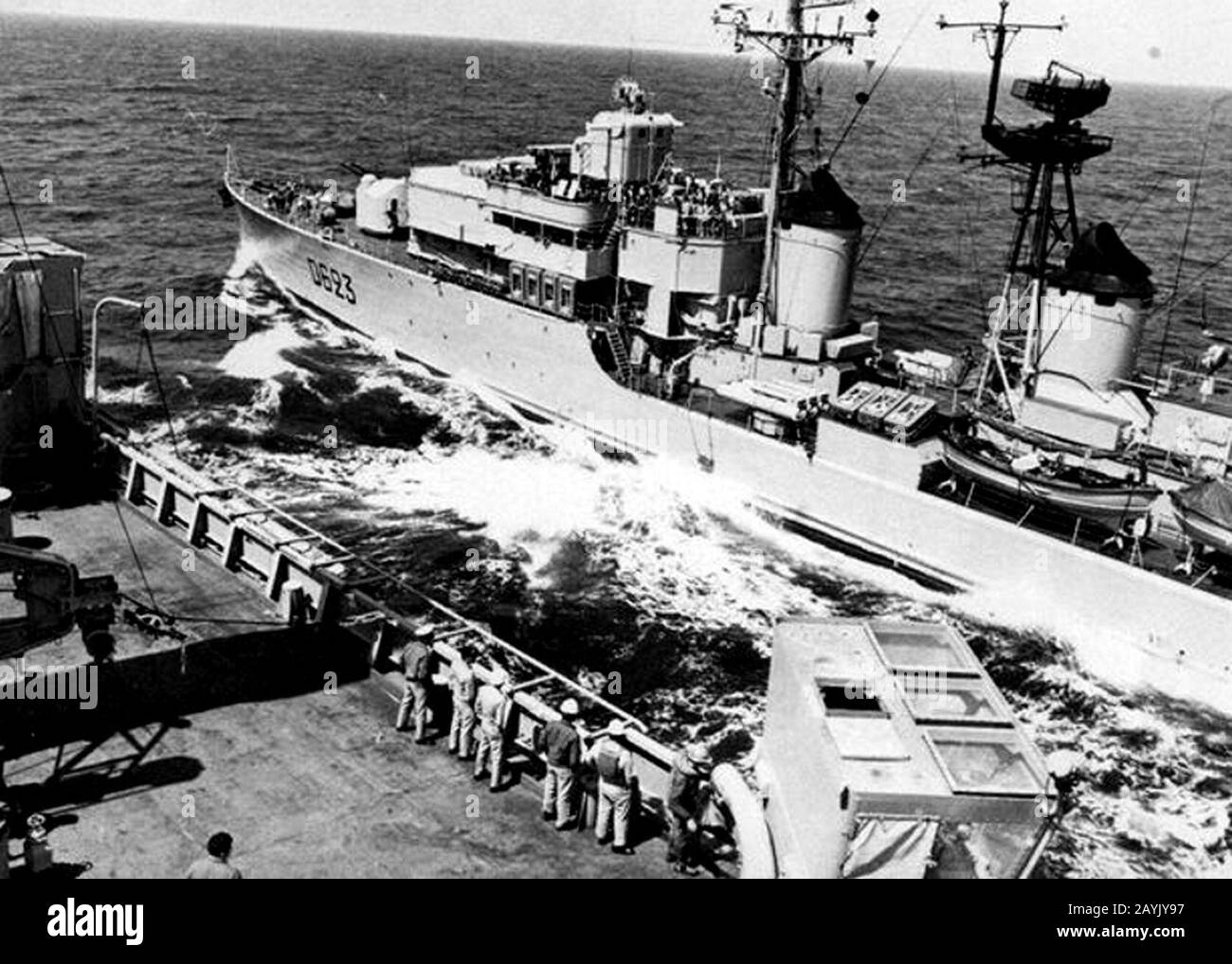 French destroyer Cassard (D623) refueling from USS Savannah (AOR-4 ...