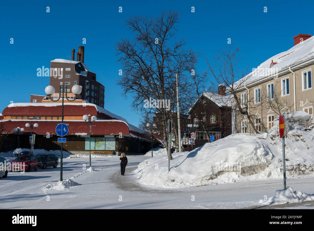 View of the Kiruna city center in Swedish Lapland; northern Sweden ...