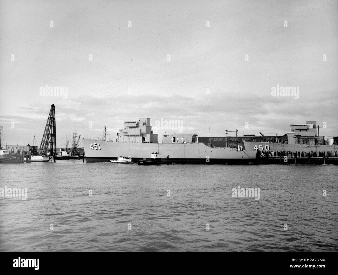 French minesweepers Bir Hakeim (M614) and Berneval (M613) fitting out ...