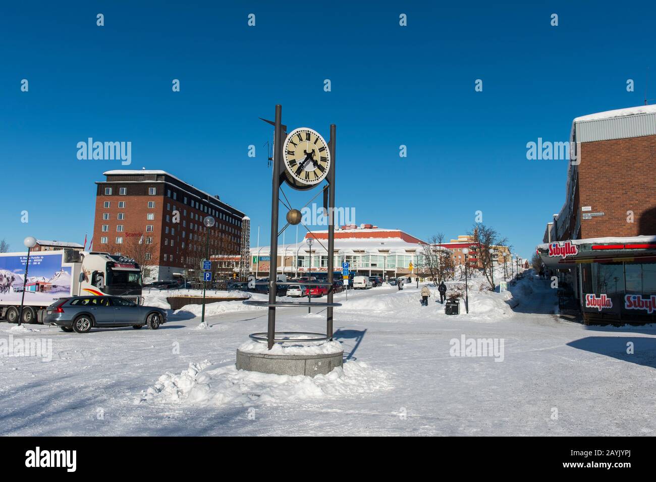 View of the Kiruna city center in Swedish Lapland; northern Sweden ...