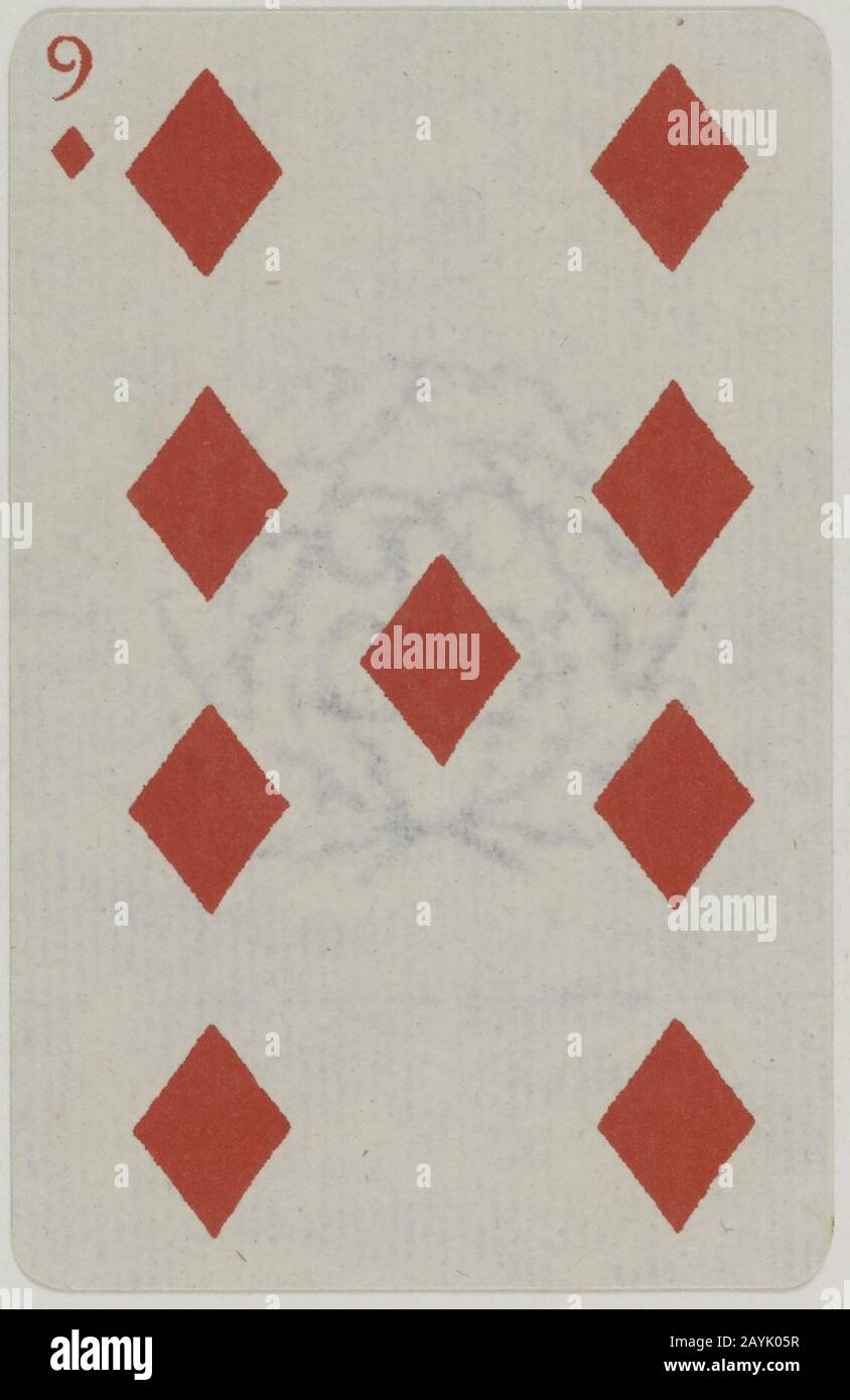 French Portrait card deck - 1850 - 9 of Diamonds Stock Photo - Alamy