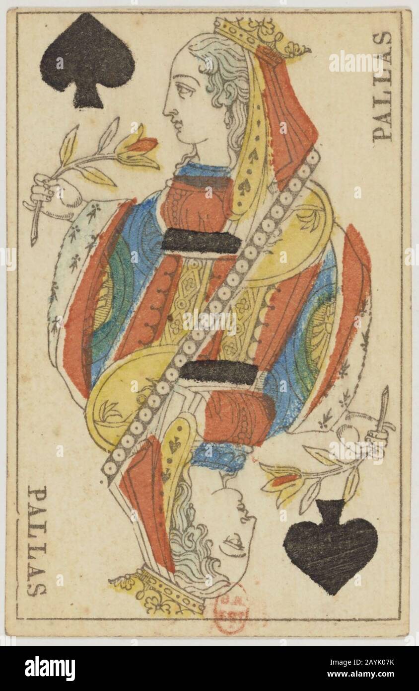 French Portrait card deck - 1827 - Queen of Spades Stock Photo - Alamy