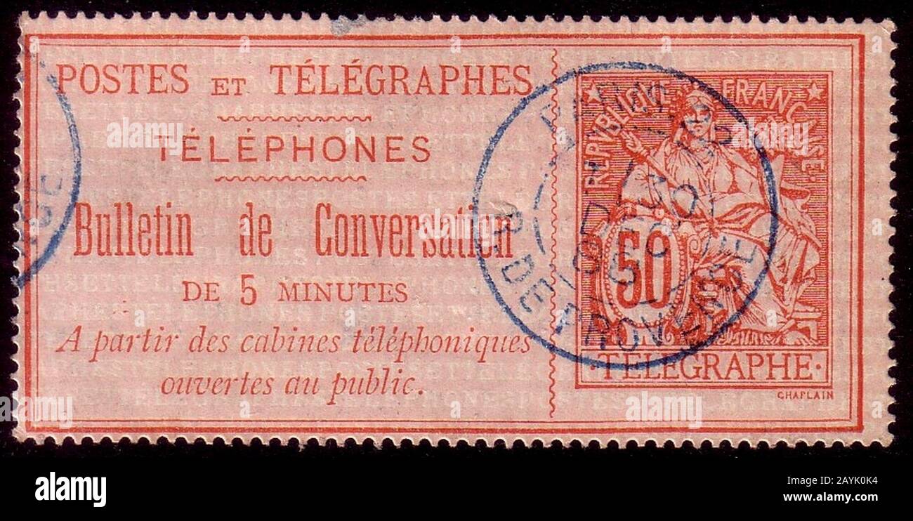 French telephone stamp used 1888 Stock Photo - Alamy