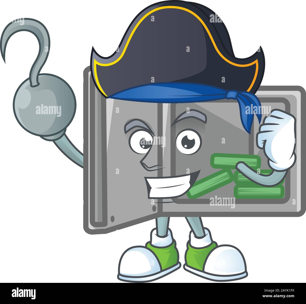 Calm one hand Pirate security box open mascot design wearing hat Stock ...