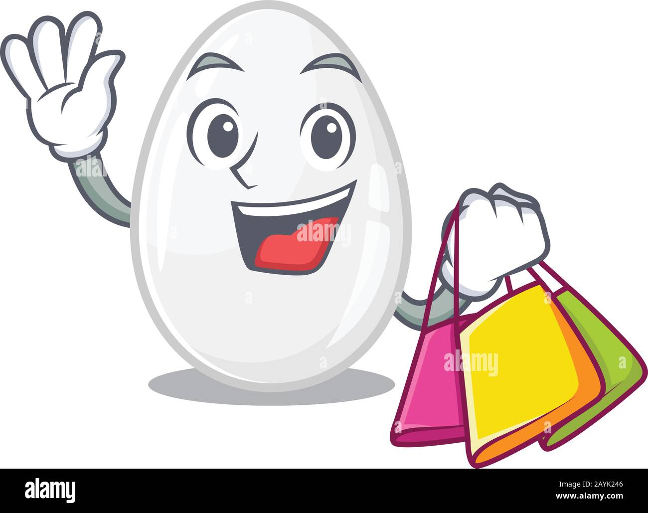 A friendly rich white egg waving and holding Shopping bag Stock Vector ...