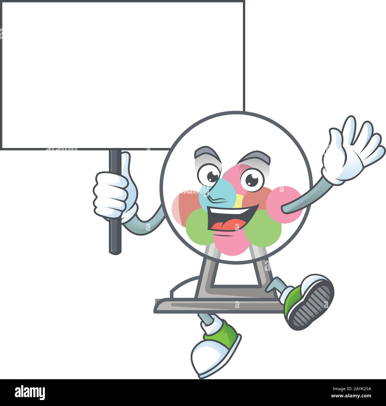 A picture of lottery machine ball cartoon character with board Stock ...