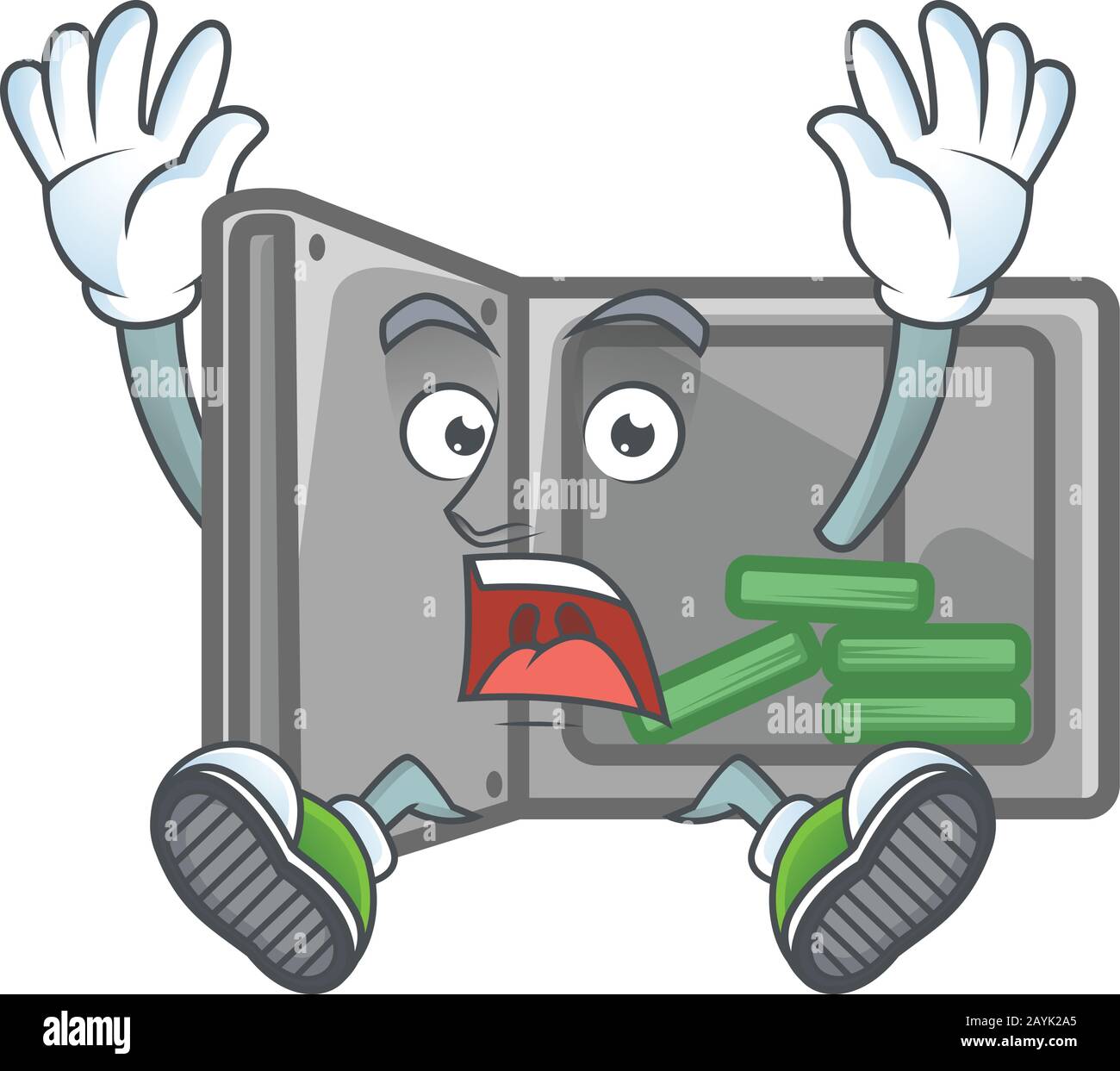 A picture of security box open cartoon design with shocking gesture ...