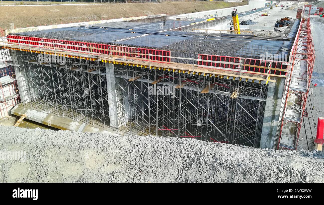 Highway construction site view. Civil engineering. Road on costruction ...