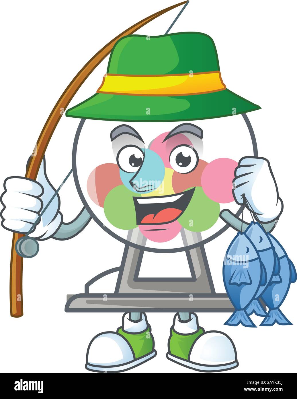 A mascot design of Fishing lottery machine ball with 3 fishes Stock ...