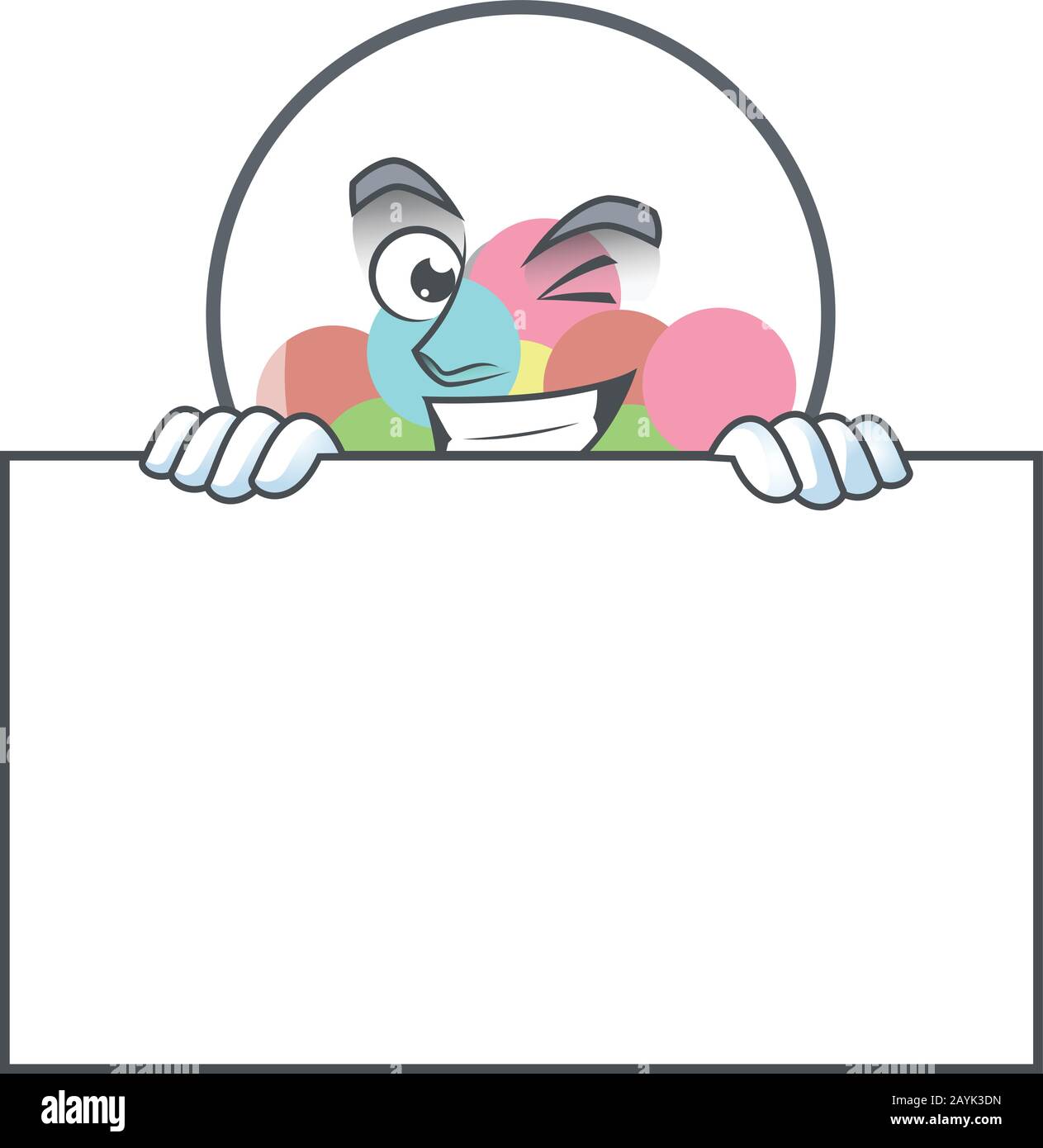 Lottery machine ball cartoon character with funny face hides behind a ...