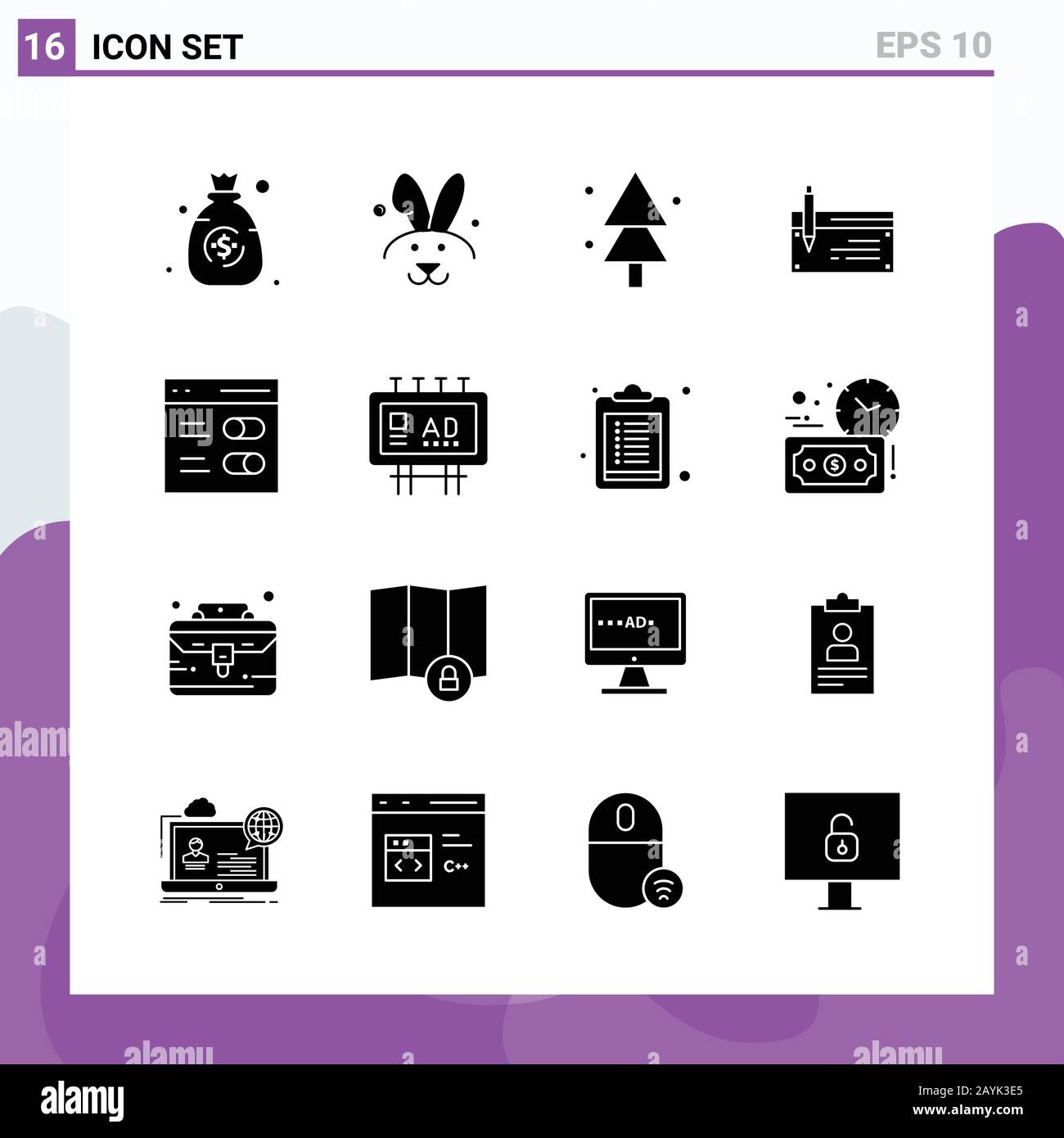 Set of 16 icons in solid style. Creative Glyph Symbols for Website ...