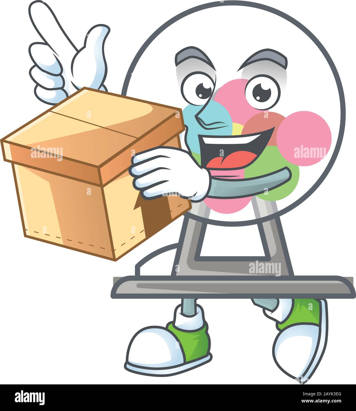 A charming lottery machine ball mascot design style having a box Stock ...