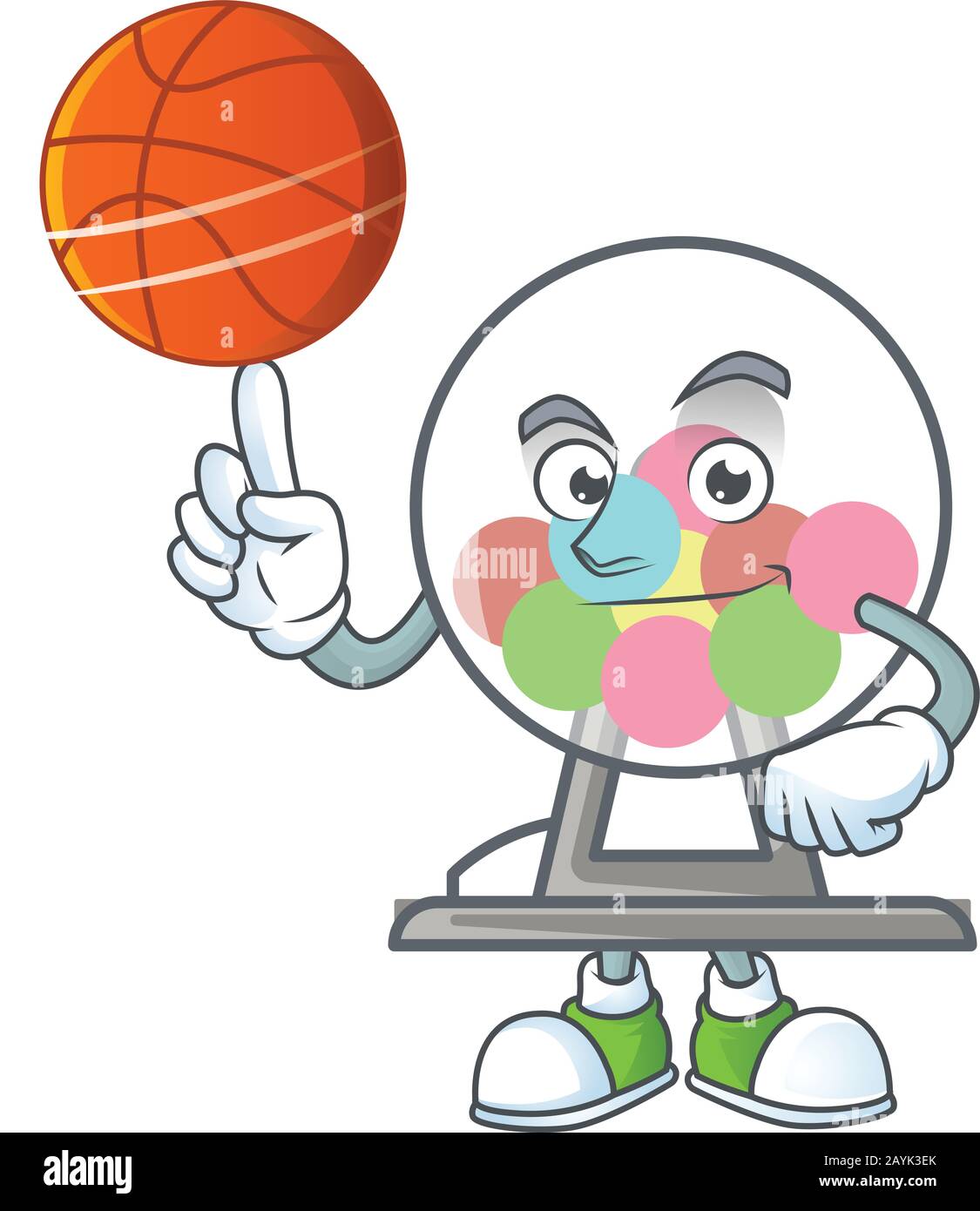 a strong lottery machine ball cartoon character with a basketball Stock ...