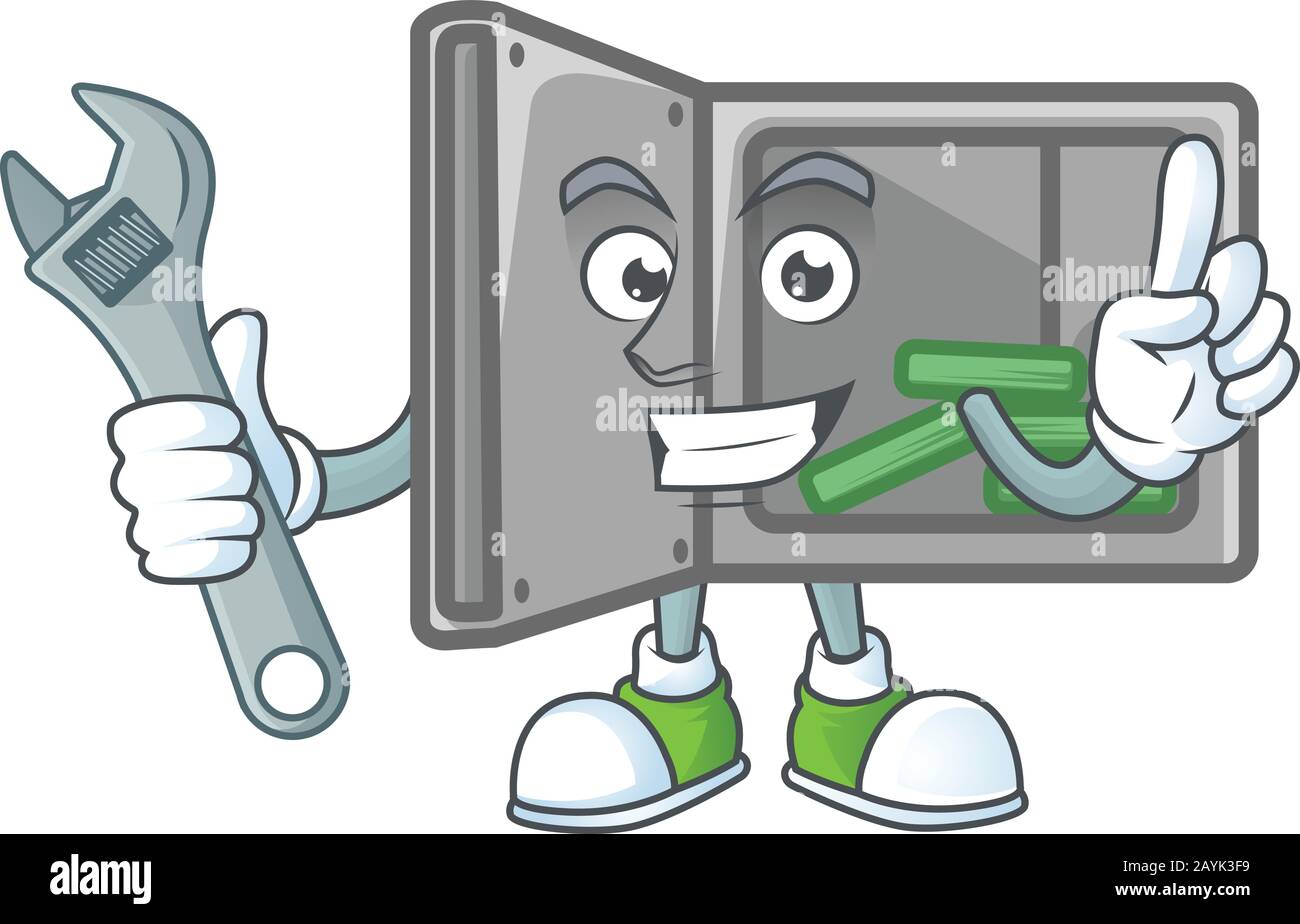 happily Mechanic security box open cartoon character design Stock ...