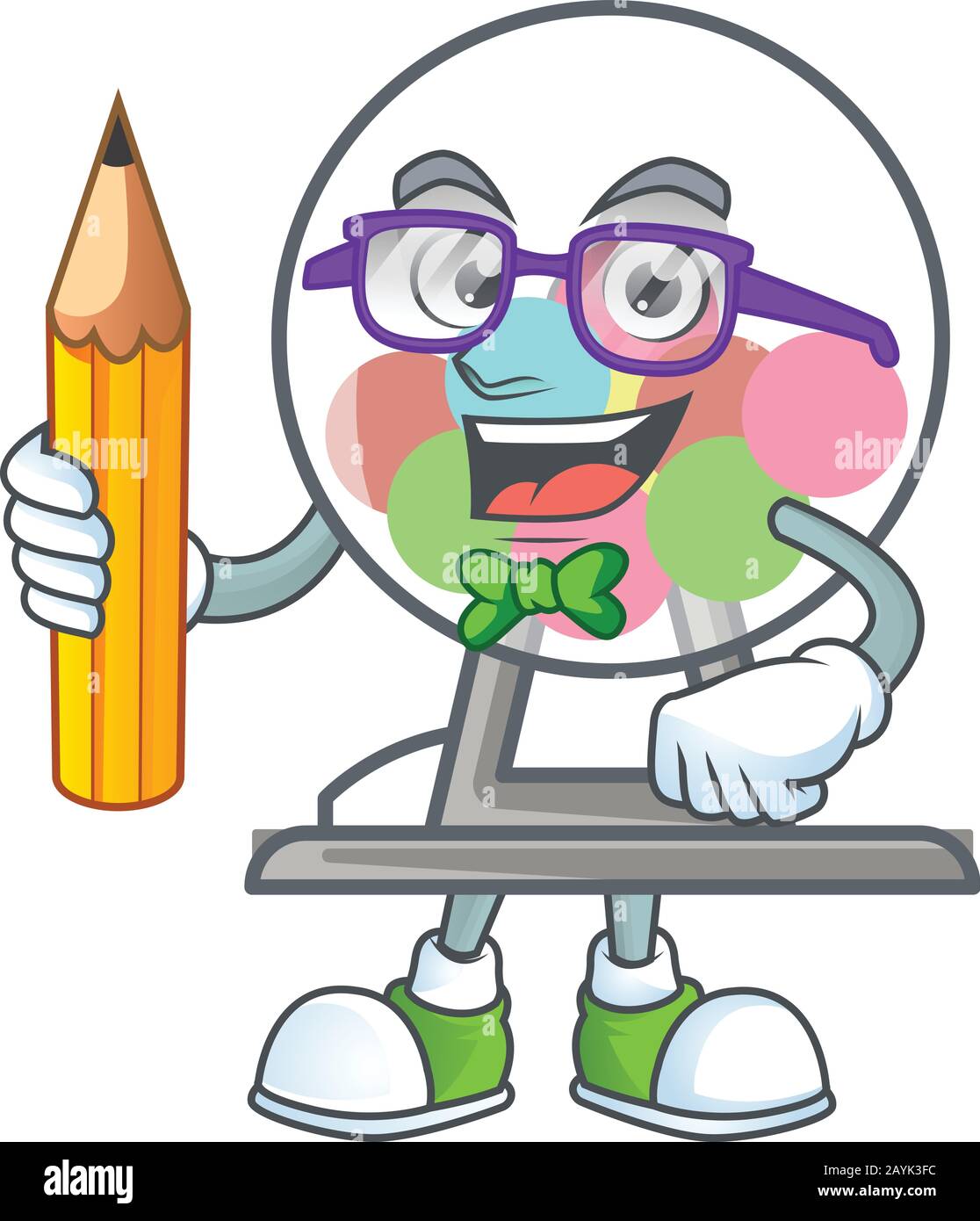 A mascot icon of Student lottery machine ball character holding pencil ...