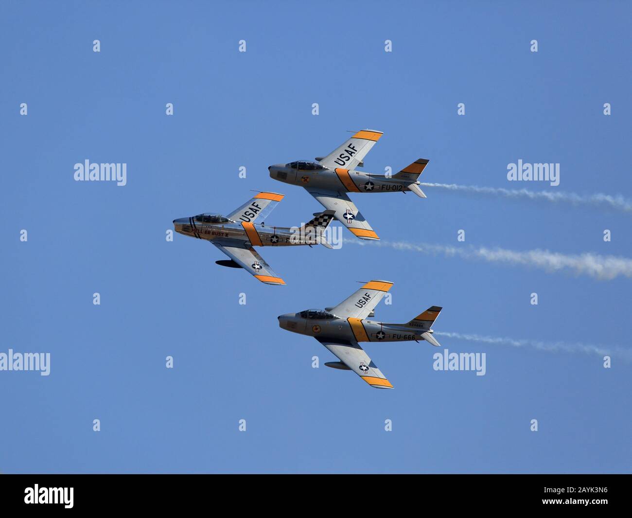 Hillsboro, Oregon USA - 21 August 2014: Three US Air force F-86 Sabre ...