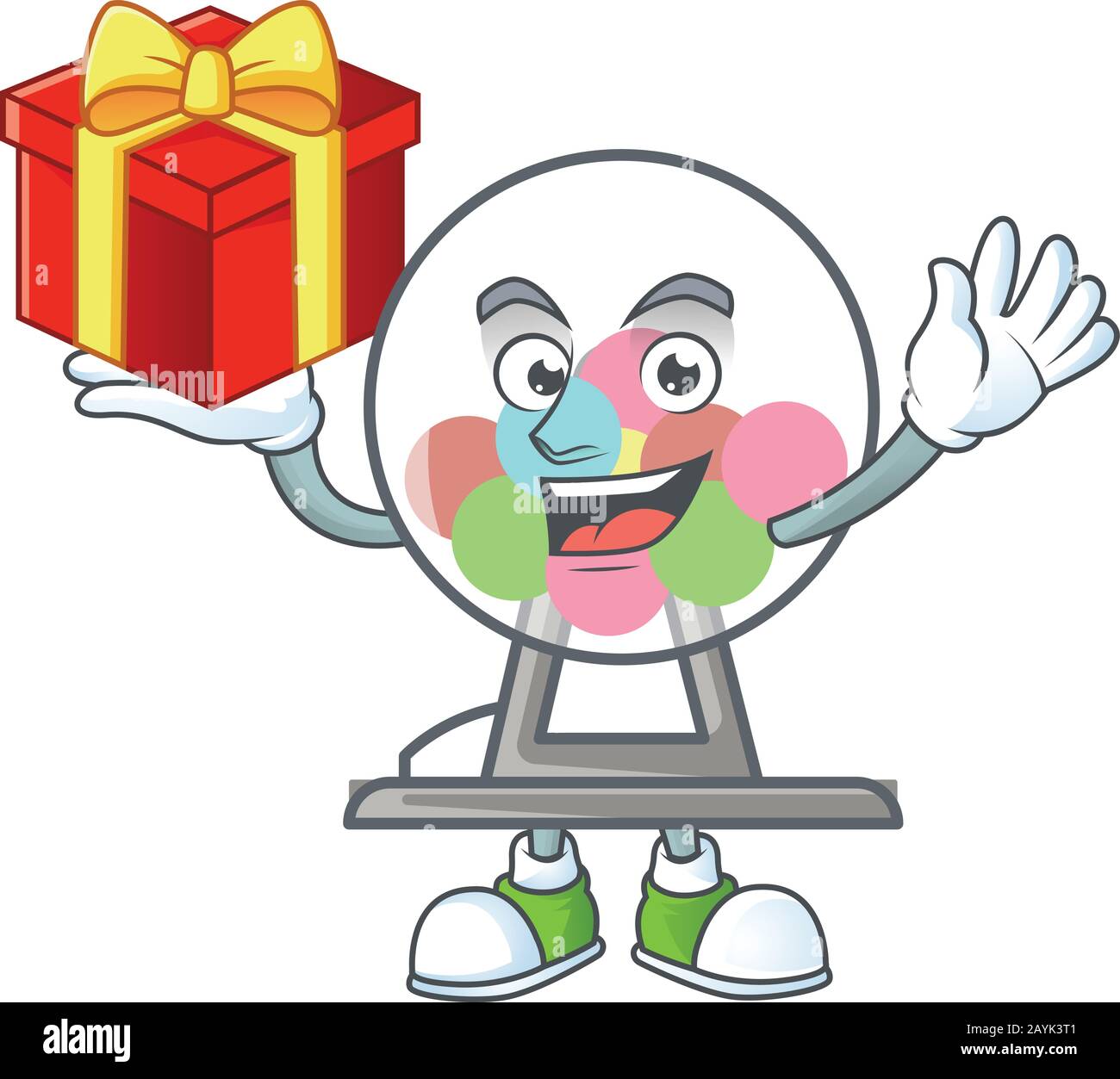 cartoon character of lottery machine ball with a box of gift Stock ...