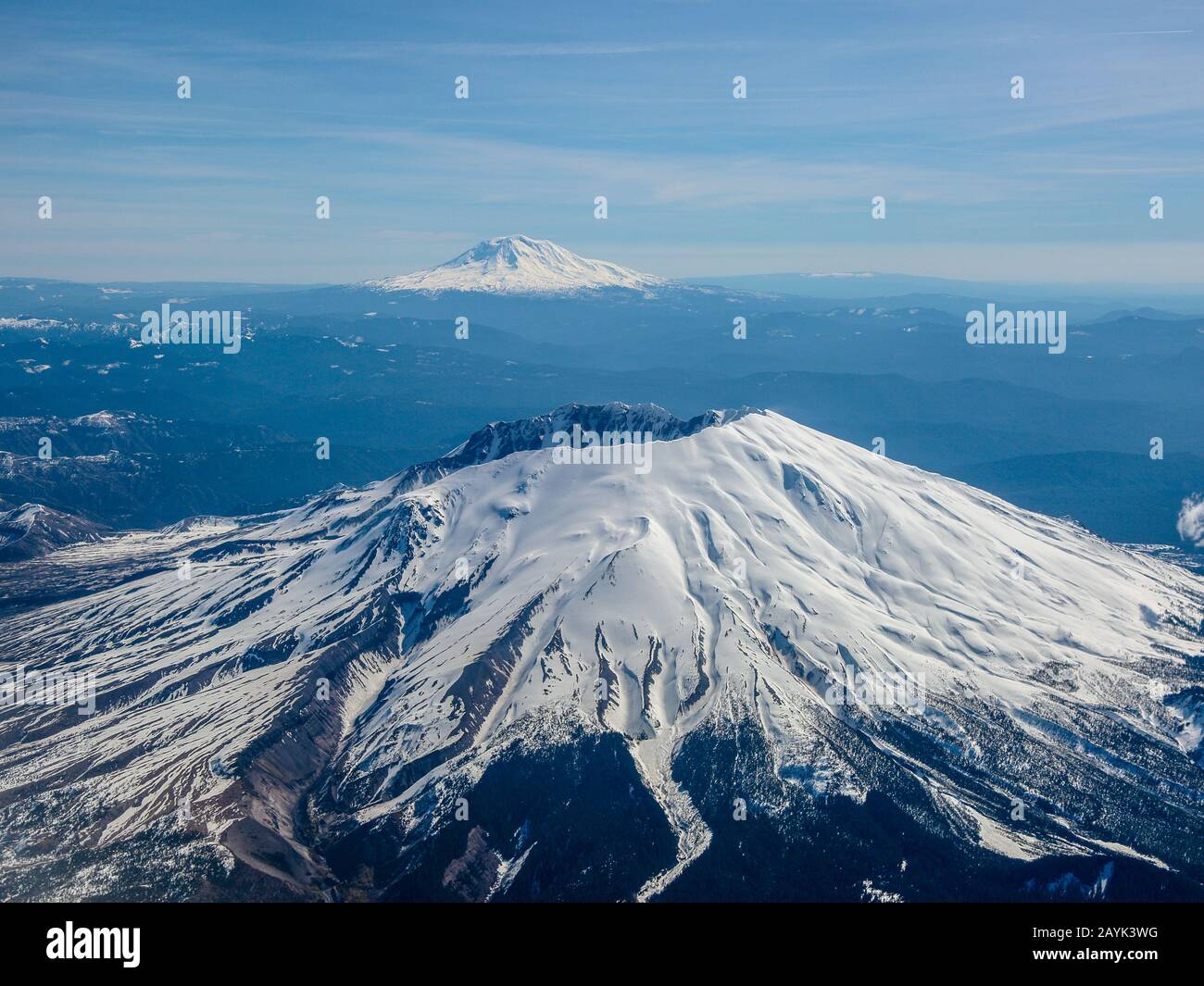Aerial view of Mt St Helens with Mt Adams in the background Stock Photo ...