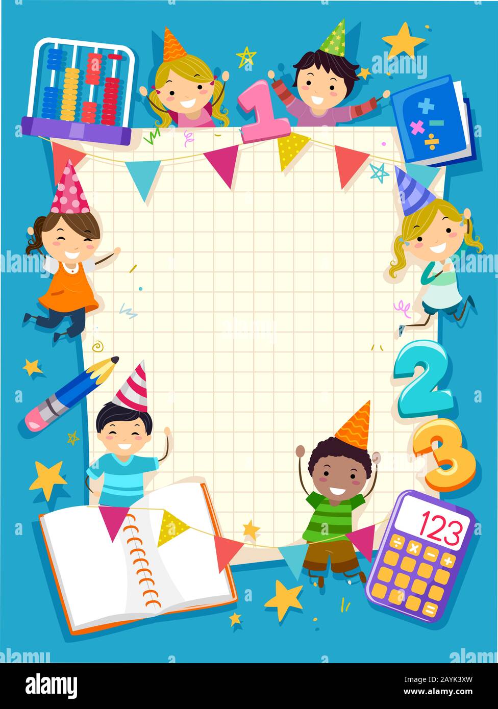 Illustration of Stickman Kids Student Wearing Party Hats with Numbers ...