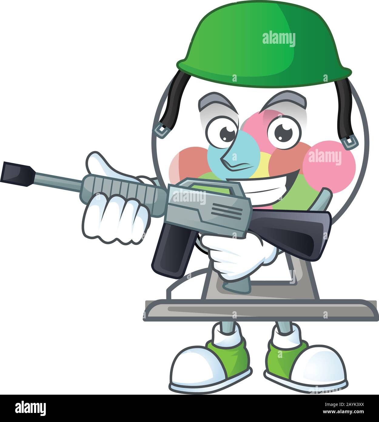 Lottery machine ball mascot design in an Army uniform with machine gun ...