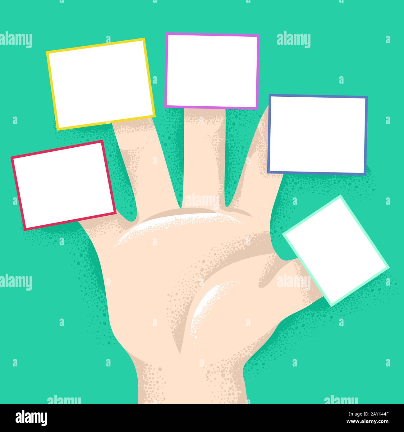 Illustration of a Kid Hand with Small Flashcards on Each Finger Stock ...