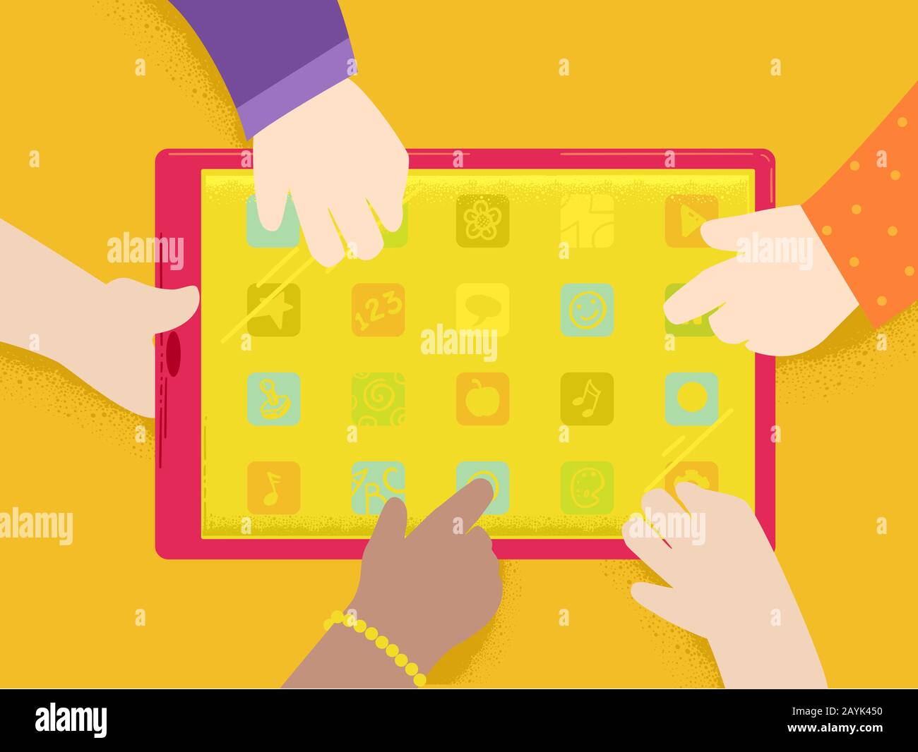 Illustration of Hands of Kids Using Apps on Mobile or Tablet Computer ...