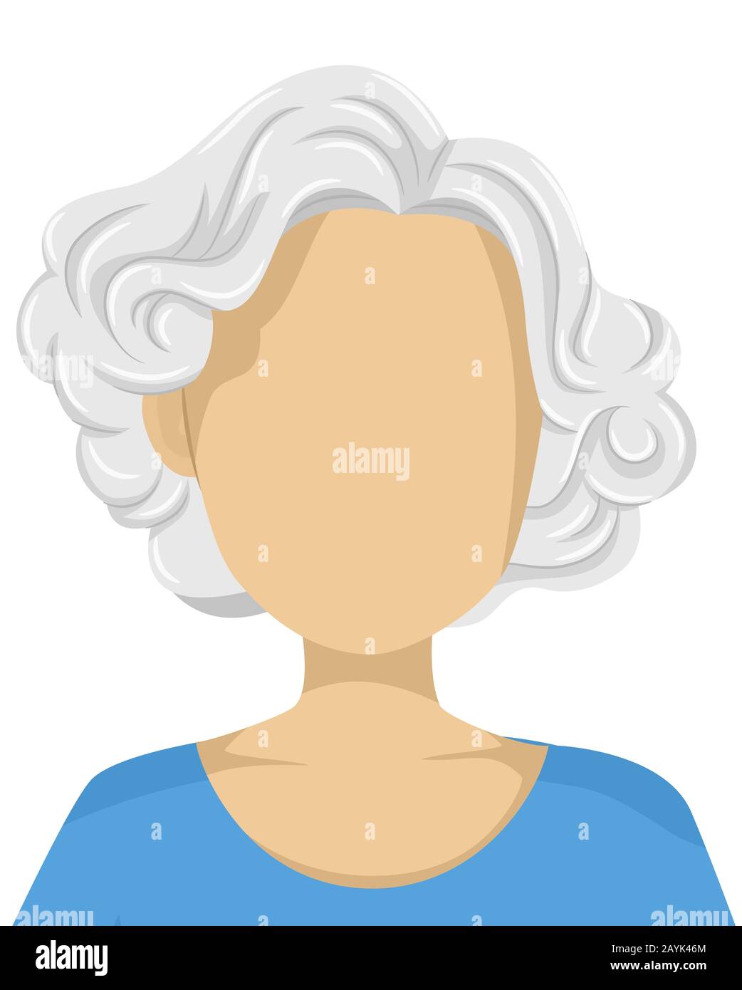 Illustration of a Senior Woman with Grey Hair and a Blank Face Stock ...