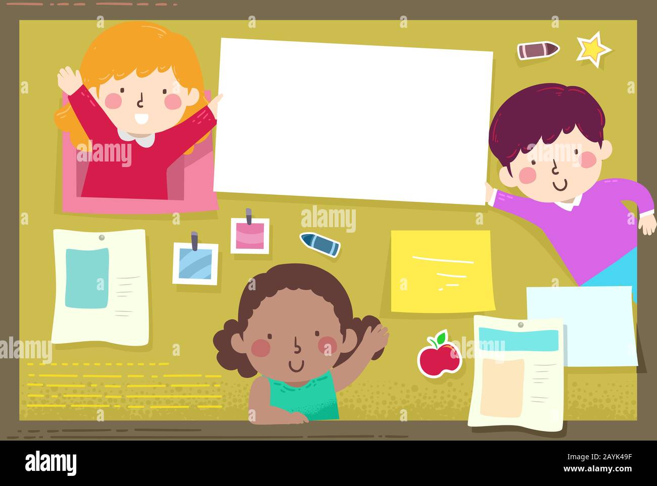 Illustration of Kids Students and Notes Posted on the Bulletin Board ...