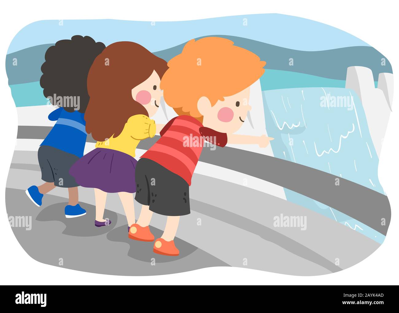 Illustration of Kids Looking Over a Dam While SightSeeing Stock Photo ...