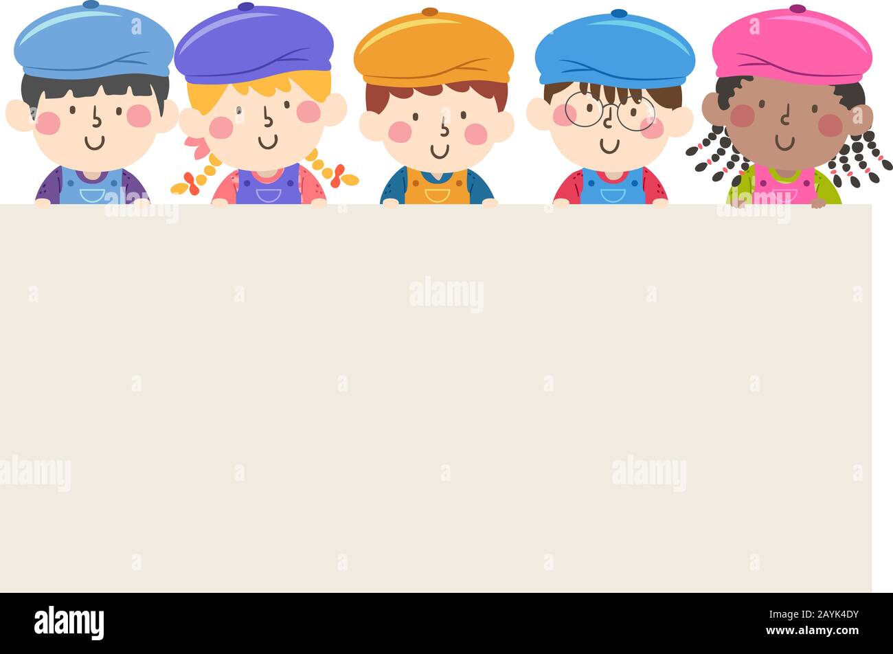 Illustration of Kids Painters Wearing Artist Caps and Apron and Holding ...
