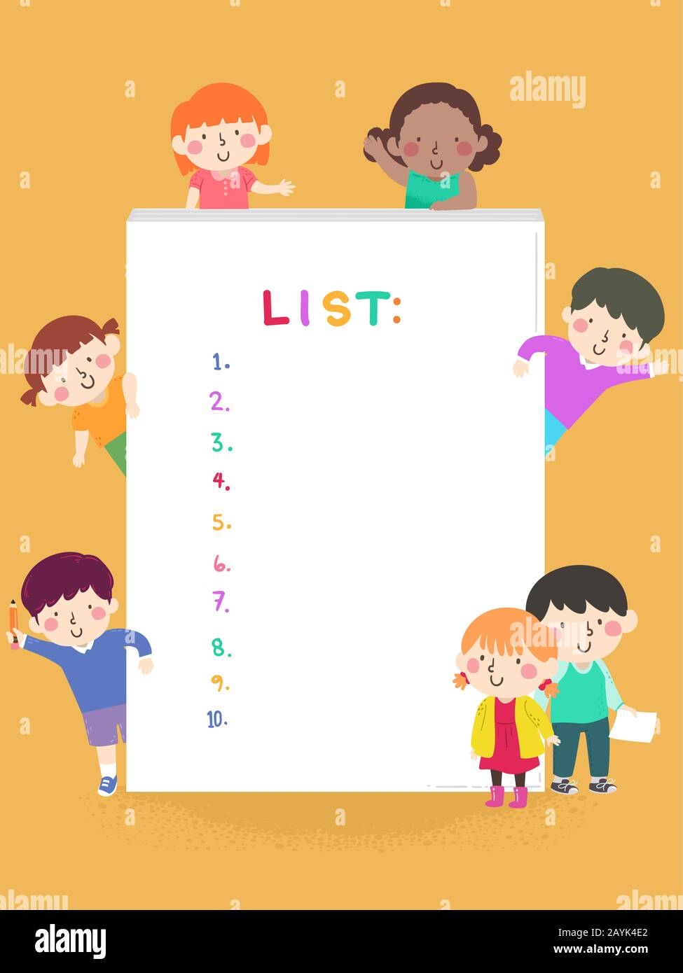 Illustration of Kids Standing with an Empty List on Paper Stock Photo ...