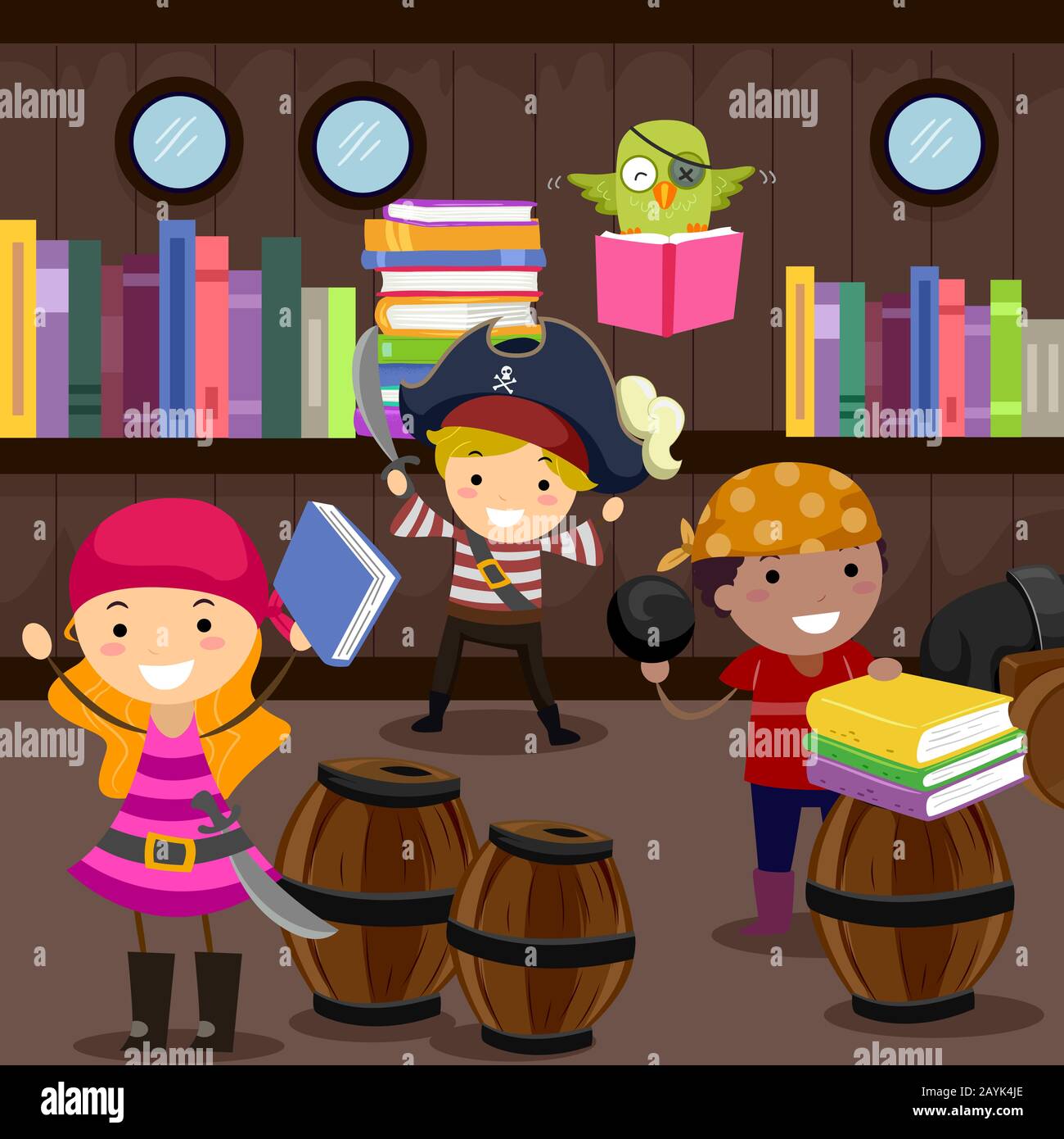 Illustration of Stickman Kids Wearing Pirate Clothes in a Pirate Theme ...