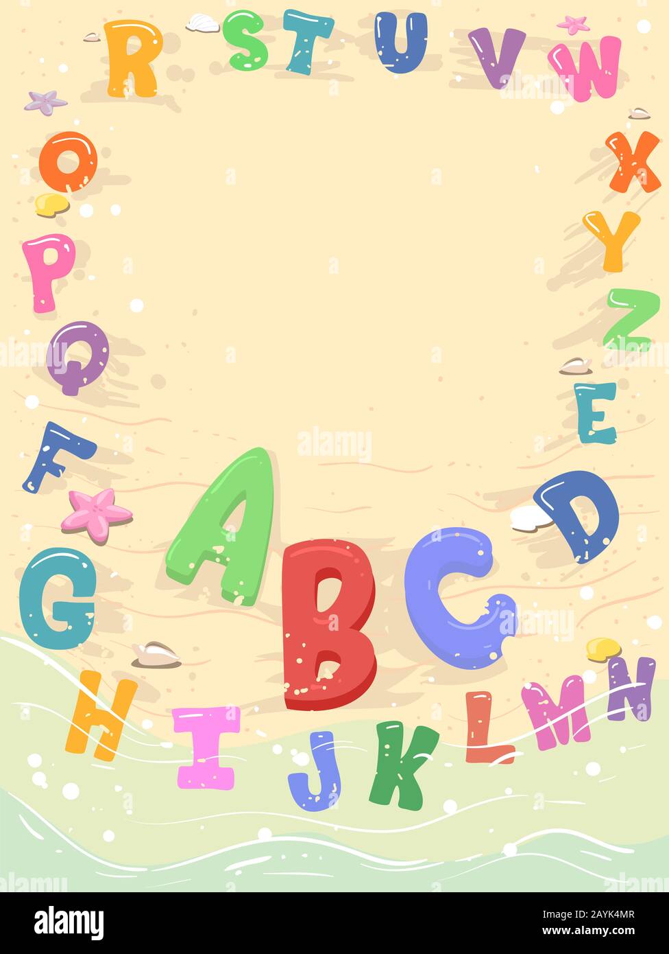 Background Illustration of Beach Sand and the Sea with Alphabet Border ...