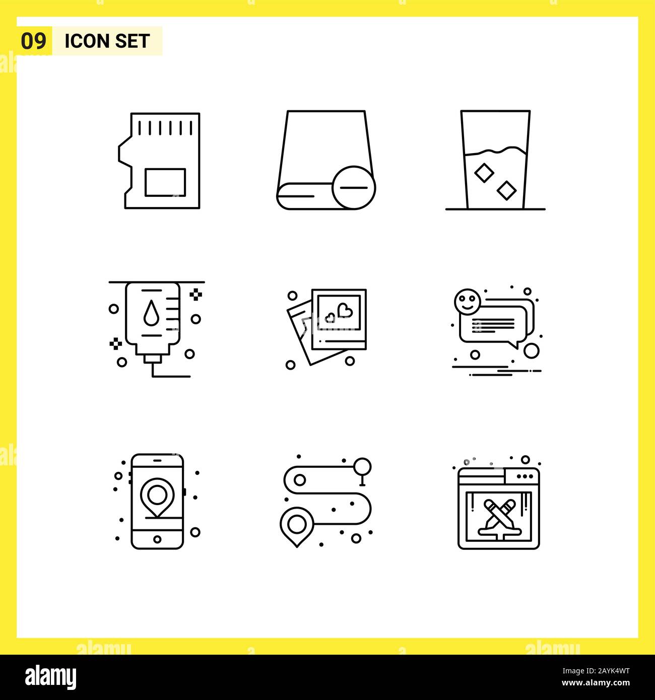 9 Icon Set. Simple Line Symbols. Outline Sign on White Background for ...