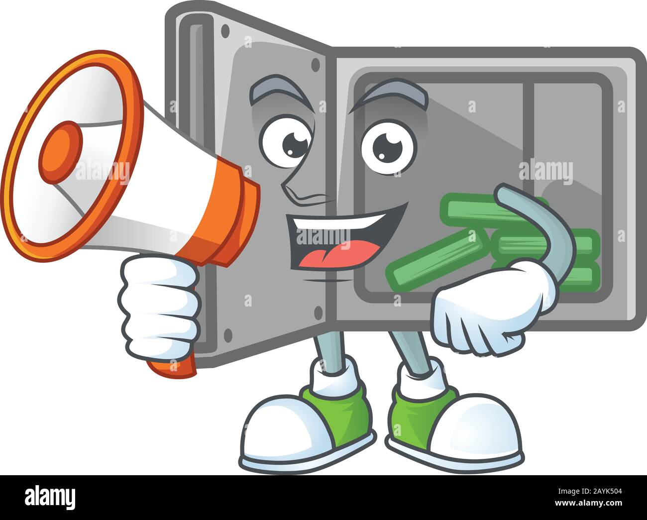 A chilly cartoon character of security box open with a megaphone Stock ...