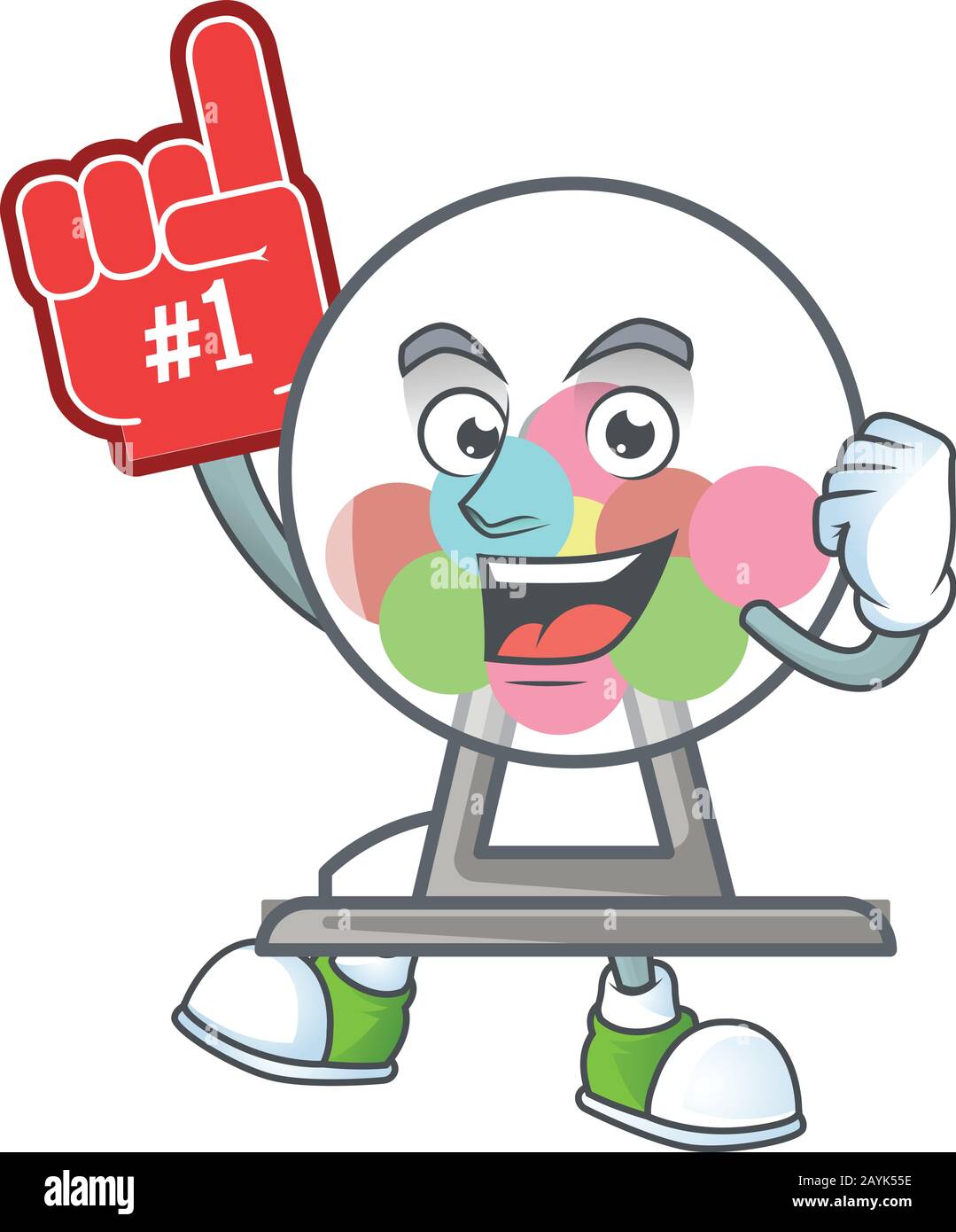 A cartoon design of lottery machine ball holding a Foam finger Stock ...